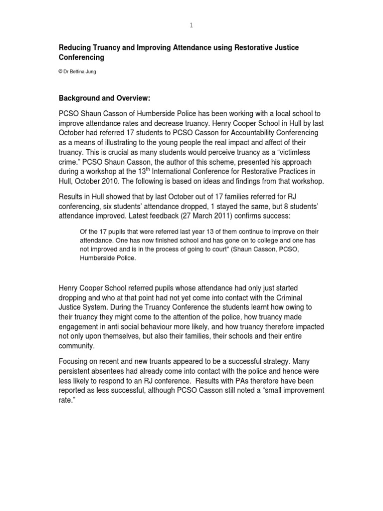 Reducing Truancy and Improving Attendance Using Restorative ...