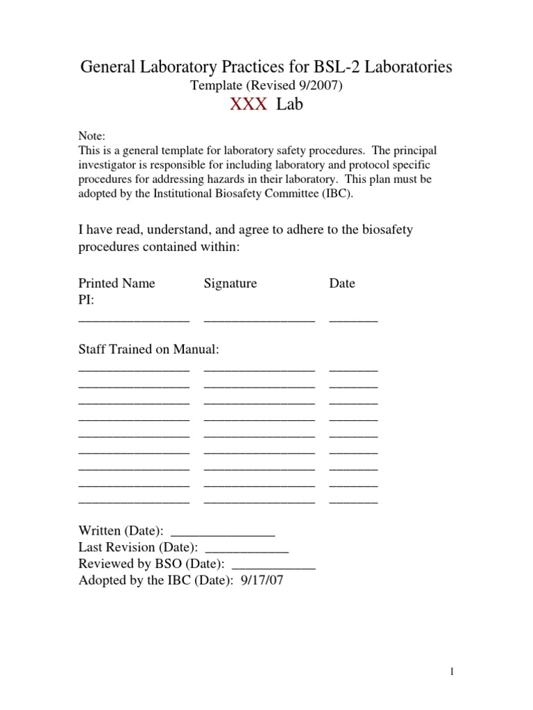 Biosafety Labs BSL2 Manual Template | PDF | Laboratories | Emergency
