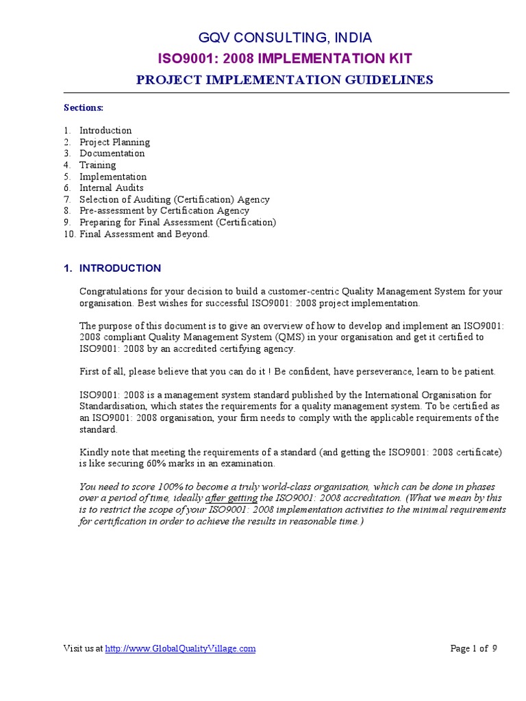 ISO9001 Implementation Guidelines 2012 | PDF | Iso 9000 | Evaluation