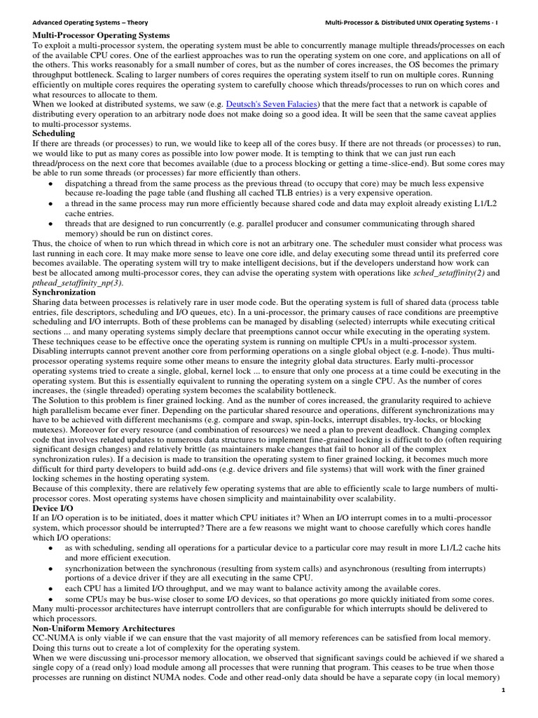 AOS - Theory - Multi-Processor & Distributed UNIX Operating Systems - I | Download Free PDF ...