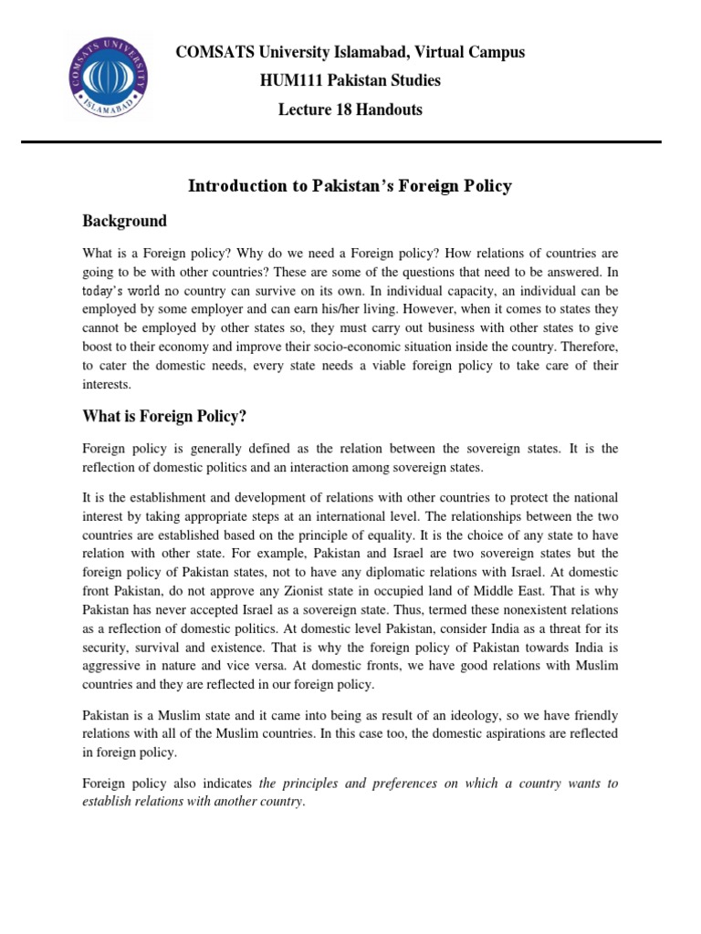 Overview of Pakistan's Foreign Policy | PDF | Sovereign State | Pakistan