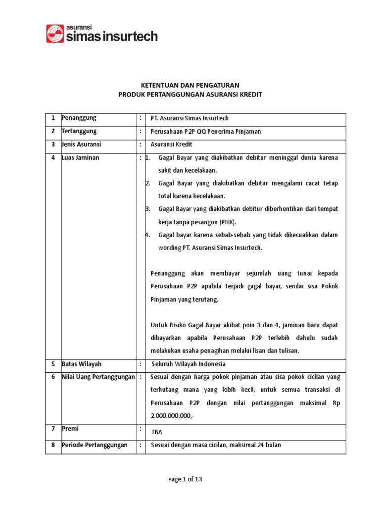 Summary Product P2P Sinarmas | PDF
