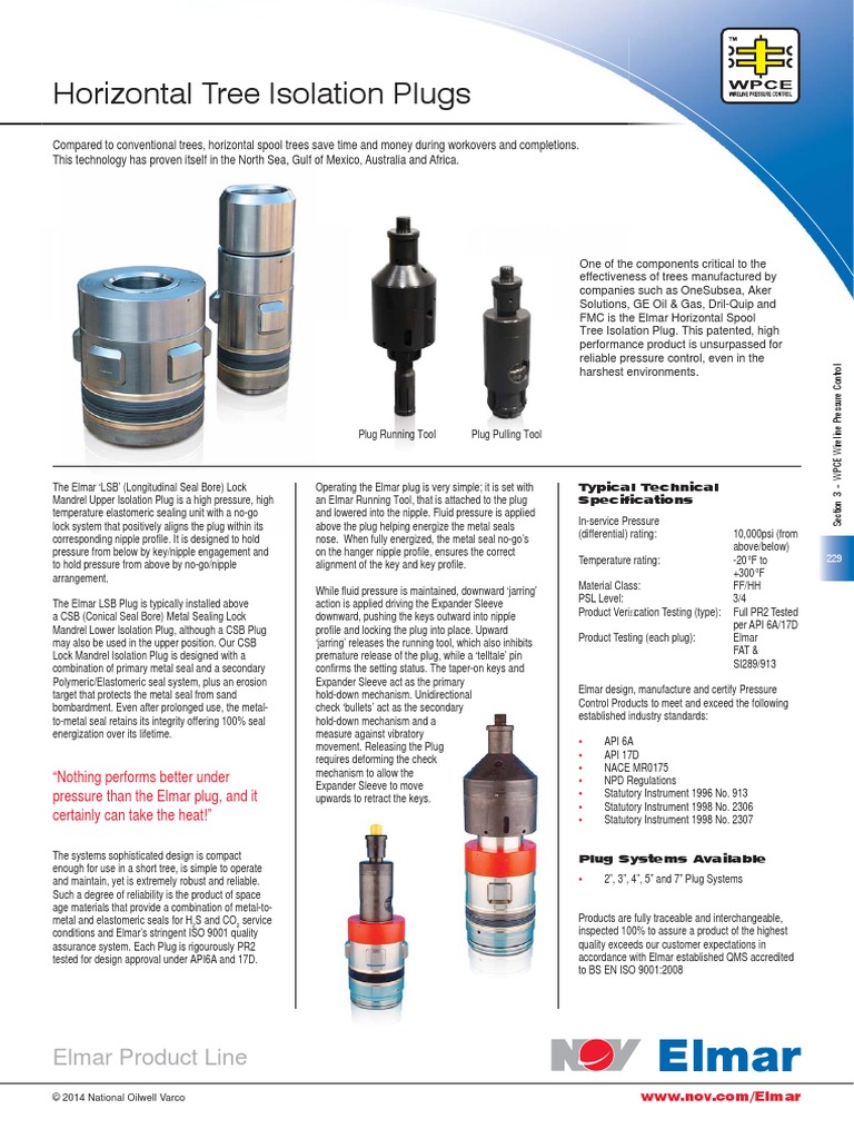 WPCE Horizontal Tree Isolation Plugs Flyer | PDF | Mechanical ...
