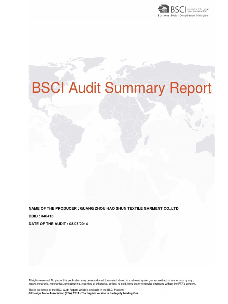Bsci Audit Sample Report | PDF | Occupational Safety And Health ...