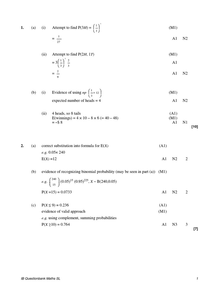 IB Questionbank Maths SL 1 | PDF | Mathematical Objects | Mathematical ...