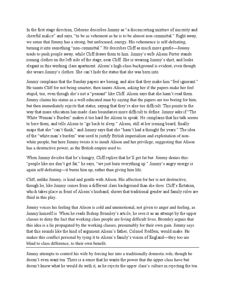 Look Back in Anger Self Notes | PDF | Anger | Masculinity