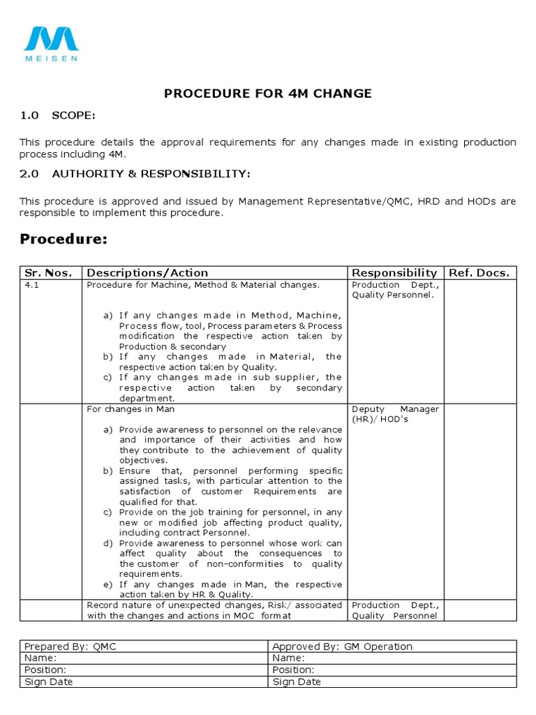 17 4M Change Procedure | PDF | Business