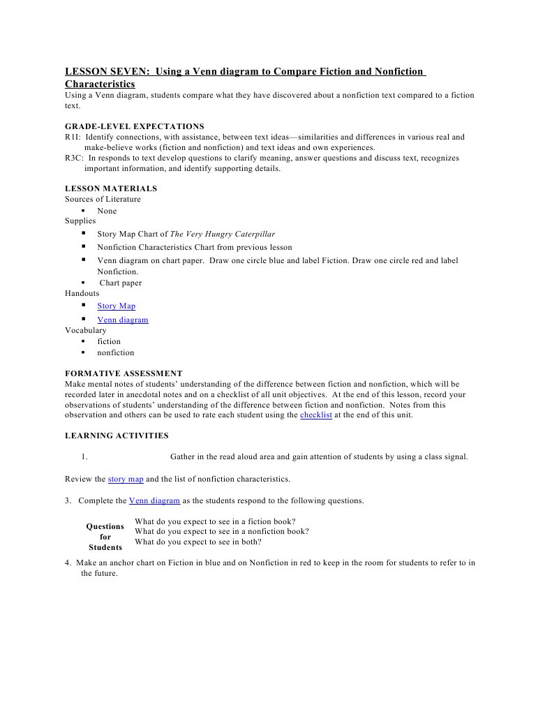 Comparing Fiction and Nonfiction Venn Diagram | PDF
