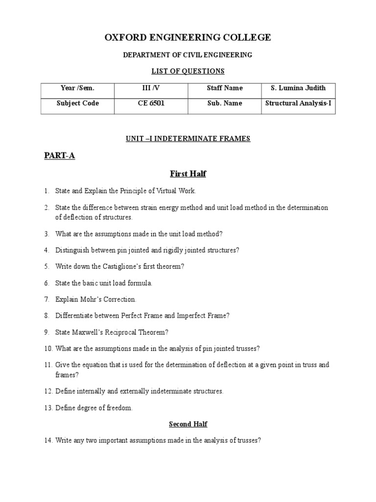 Structural Analysis Questions Overview | PDF | Bending | Beam (Structure)