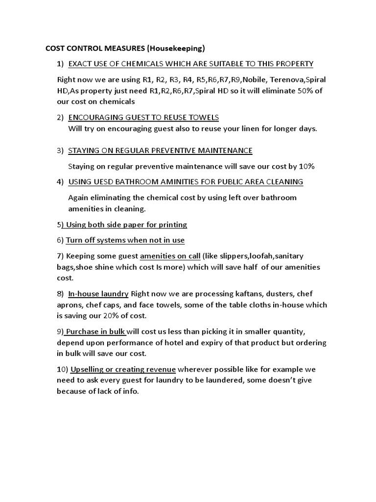 Cost Control Measures | PDF