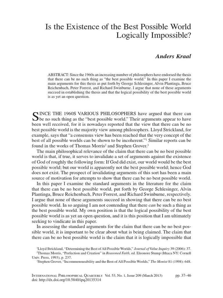 Is The Existence of The Best Possible World Logically Impossible? by ...