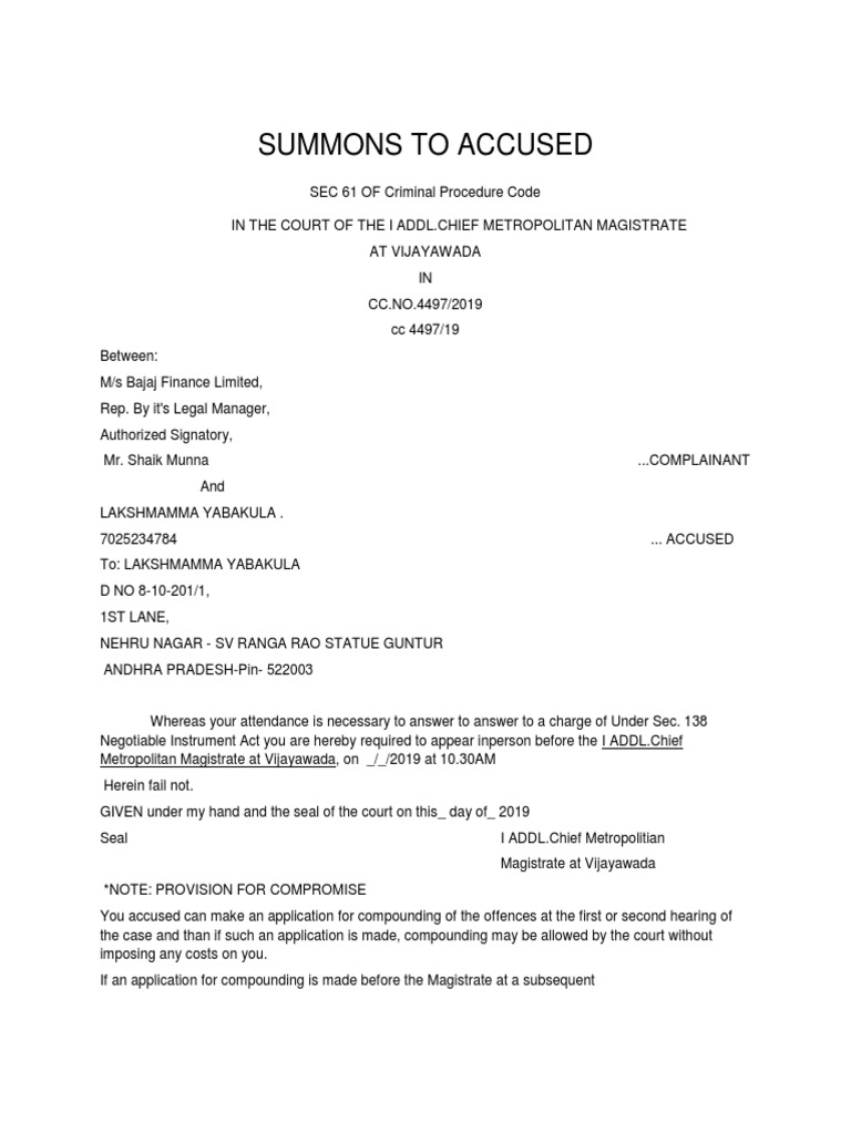 Summons To Accused | PDF