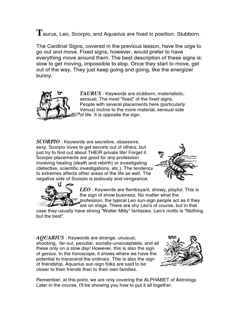 Taurus:: Keywords Are Stubborn, Materialistic | PDF