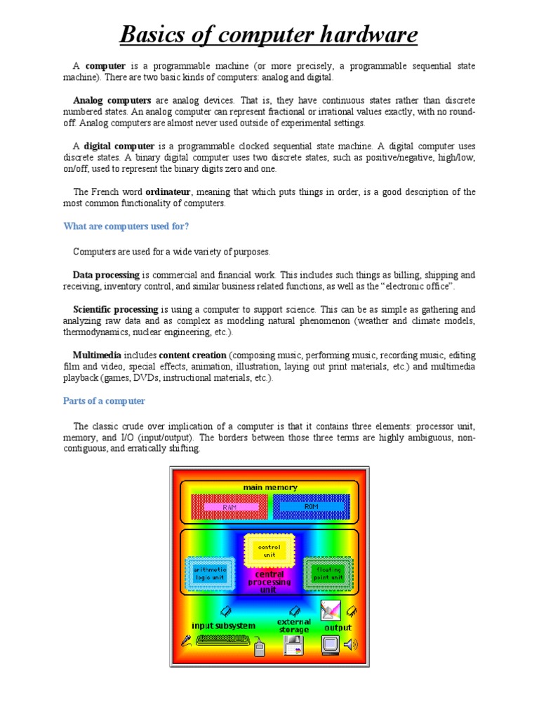 Basics of Computer Hardware: What Are Computers Used For? | PDF | Computer Data Storage ...