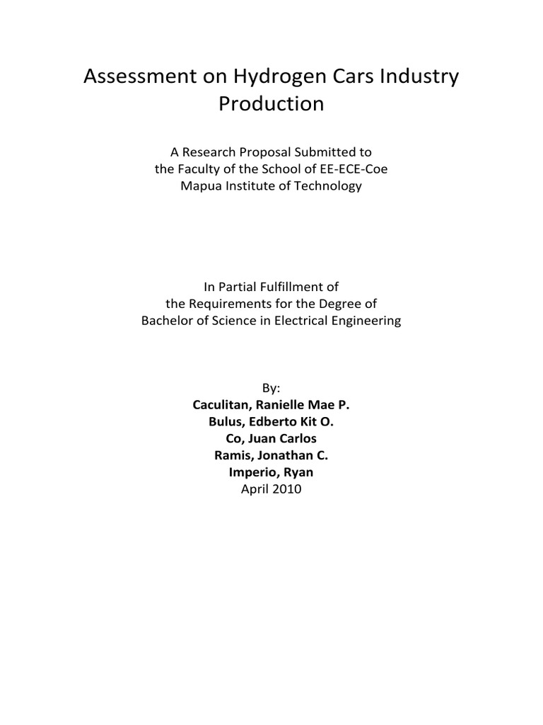 Assessment On Hydrogen Cars Industry Production | PDF | Fossil Fuels | Car