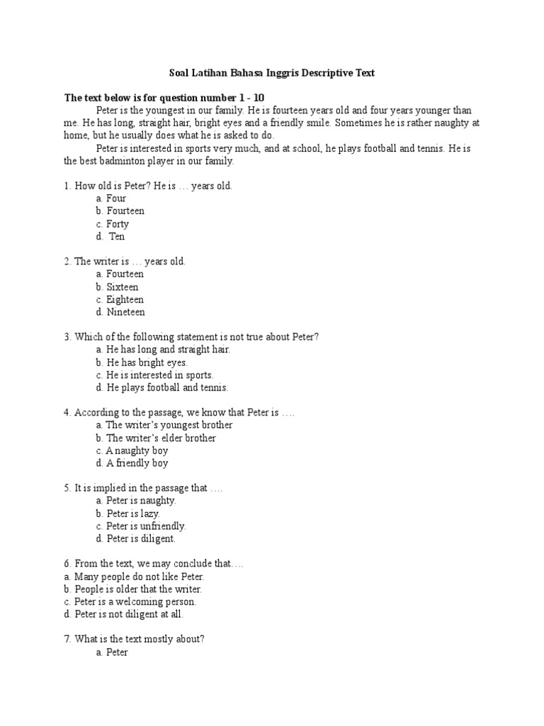 Soal Latihan Descriptive Text | PDF | Shoe