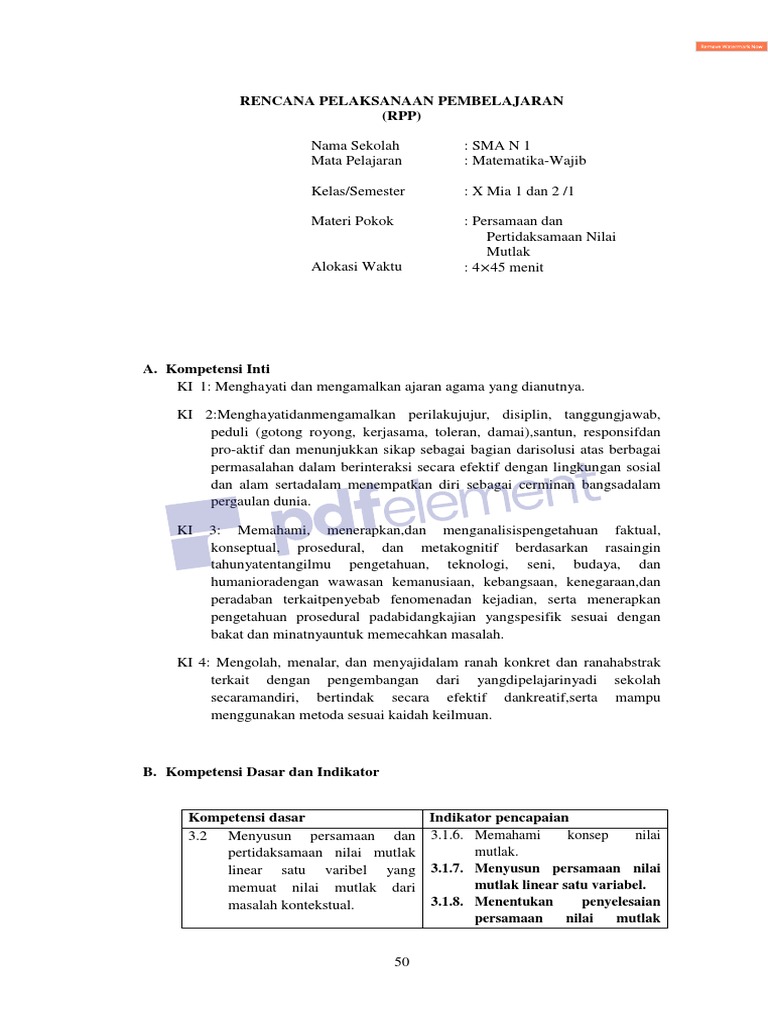 Contoh RPP Matematika Sma | PDF