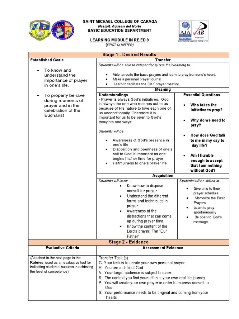 Learning Plan Module Grade 9 | PDF | Eucharist | Liturgy