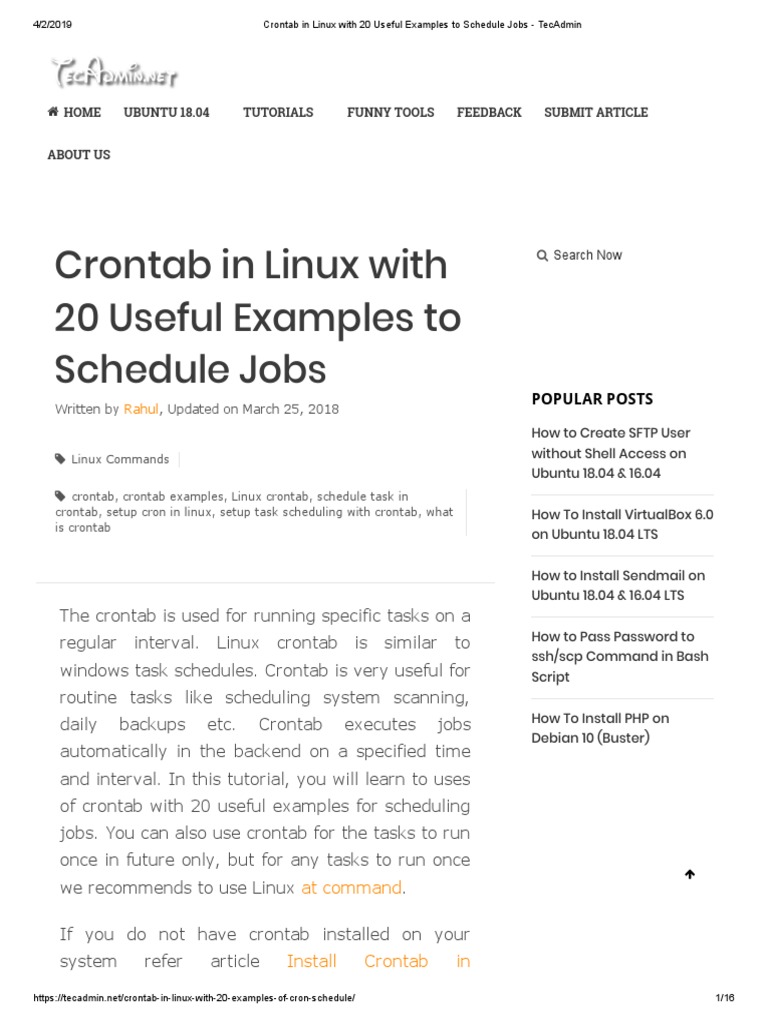 Crontab in Linux | Download Free PDF | Unix Software | Utility Software