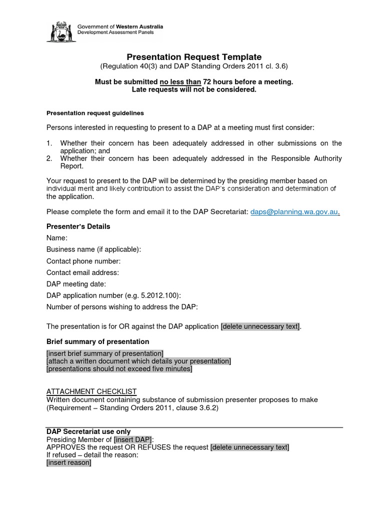 Presentation Request Template | PDF