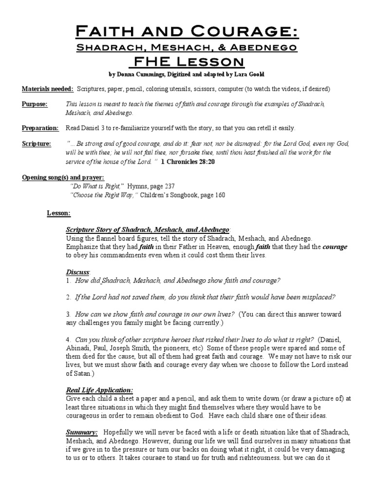 Faith and Courage: Shadrach, Meshach, & Abednego FHE Lesson | Shadrach, Meshach, And Abednego ...