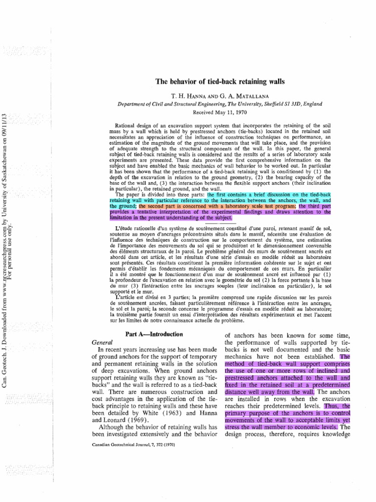 Tied-Back Retaining Wall Behavior Analysis | PDF | Geotechnical ...