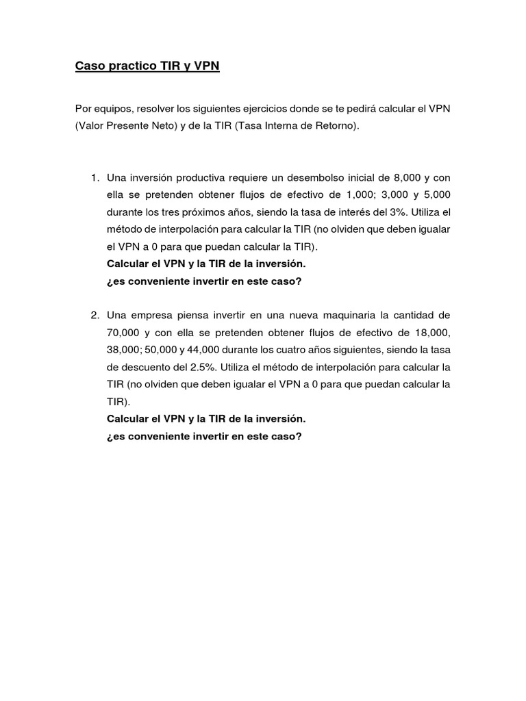 Caso Práctico TIR y VPN PDF | PDF