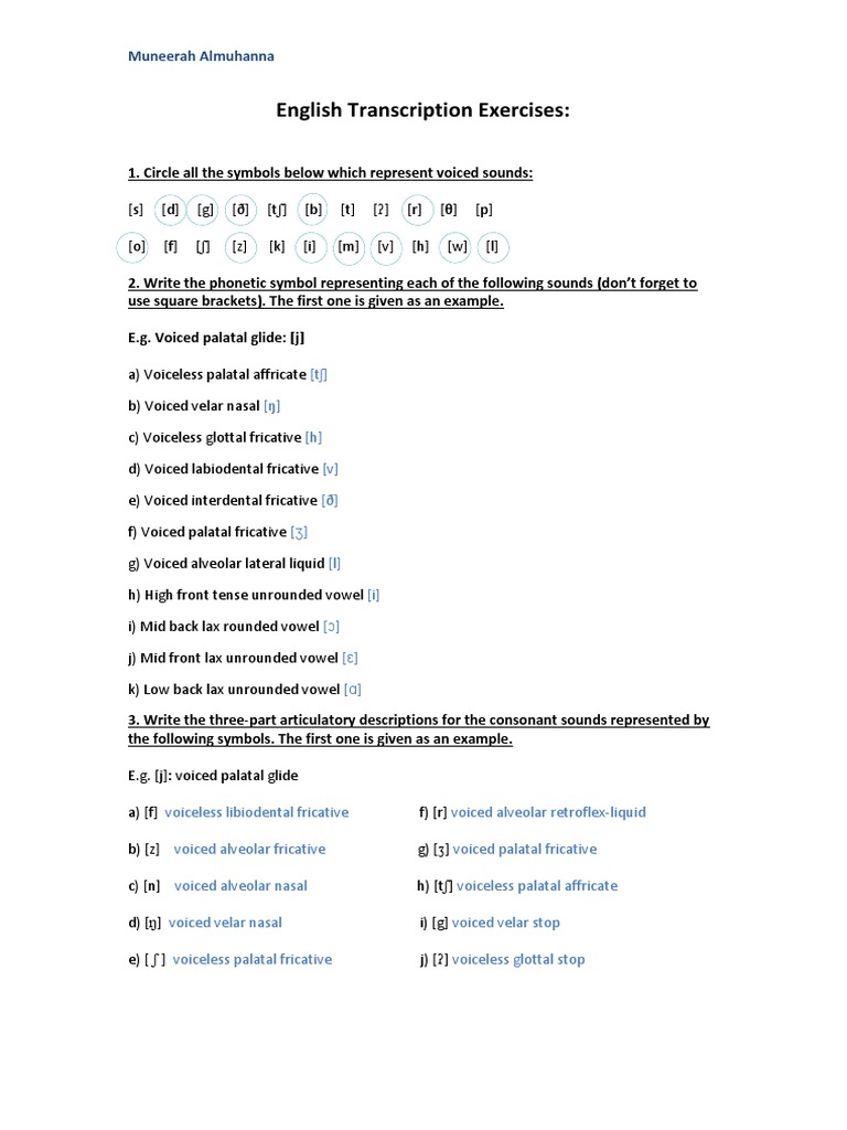 English Transcription Exercises | PDF | Vowel | Human Voice