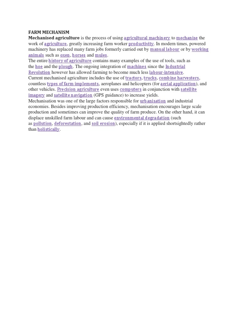 Mechanised Agriculture Overview | PDF