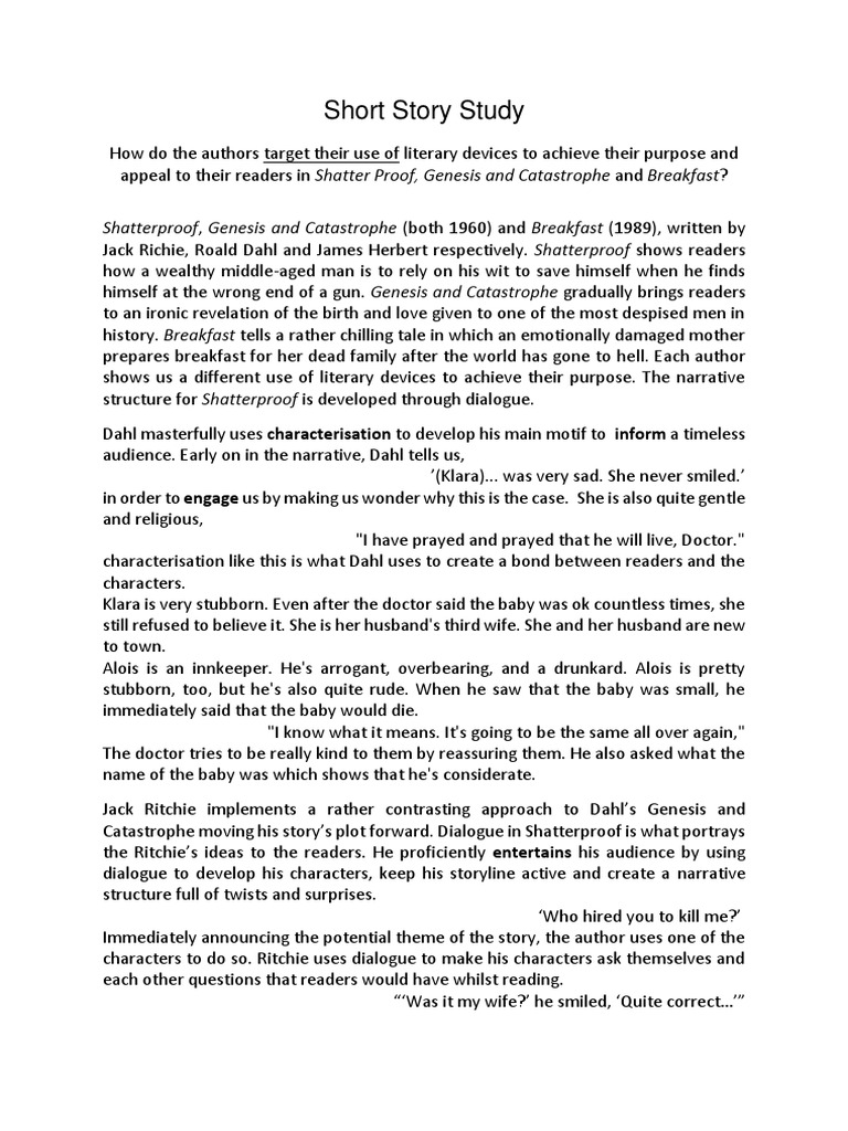 Short Story Study: Shatterproof, Genesis and Catastrophe (Both 1960 ...