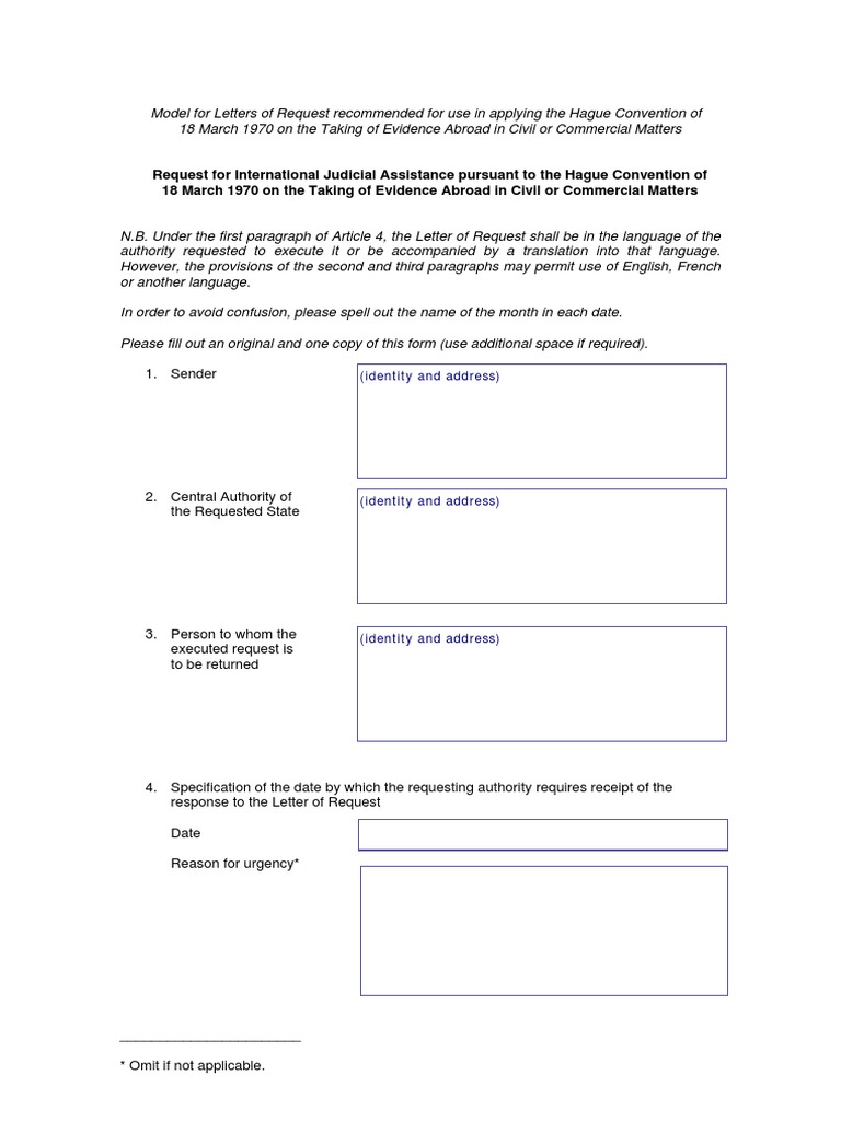 Hague Convention Request Form Template | PDF | Evidence | Complaint