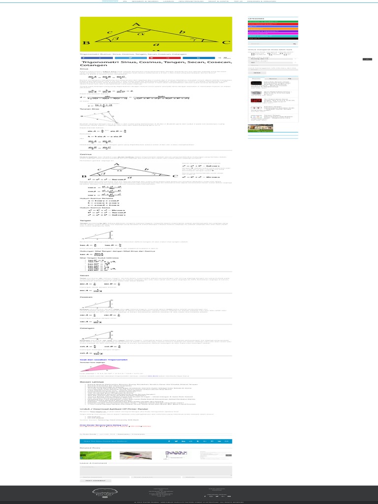 Trigonometri Rumus - Sinus, Cosinus, Tangen, Secan, Cosecan, Cotangen | PDF