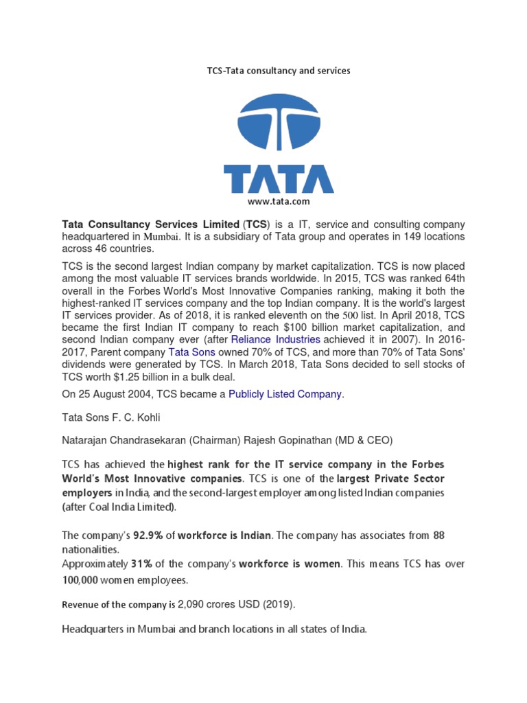 TCS-Tata Consultancy and Services | PDF | Companies | Business