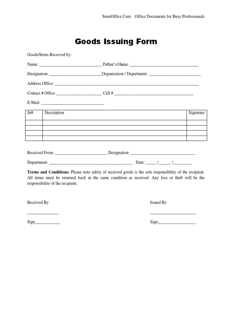 Goods Issuance Form Format | PDF