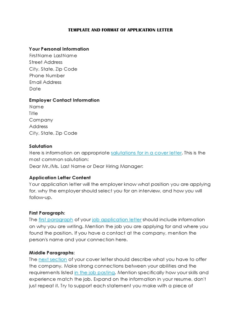 Your Personal Information: Template and Format of Application Letter ...