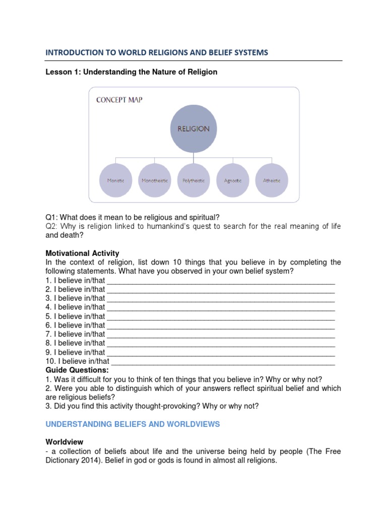 Lesson 1 - Understanding The Nature of Religion | PDF | Monotheism | God