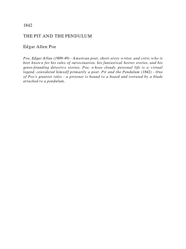Poe's "The Pit and the Pendulum" Analysis | PDF | Nature