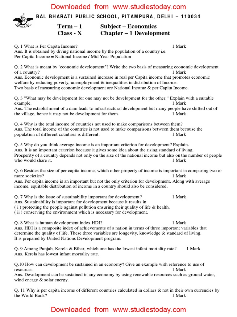 Unit Term - 1 Subject - Economics Class - X Chapter - 1 Development ...