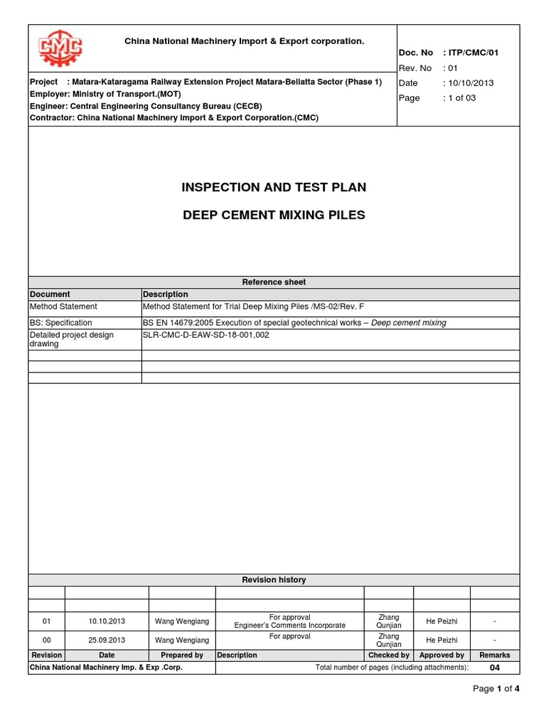 ITP For DCM | PDF | Deep Foundation | Specification (Technical Standard)
