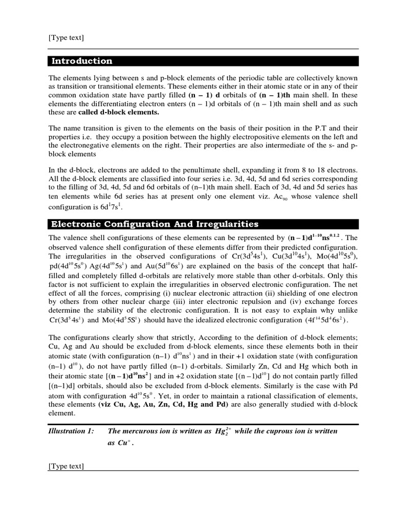 Transition Elements AND COORDINATION CHEMISTRY PDF | PDF | Transition Metals | Coordination Complex
