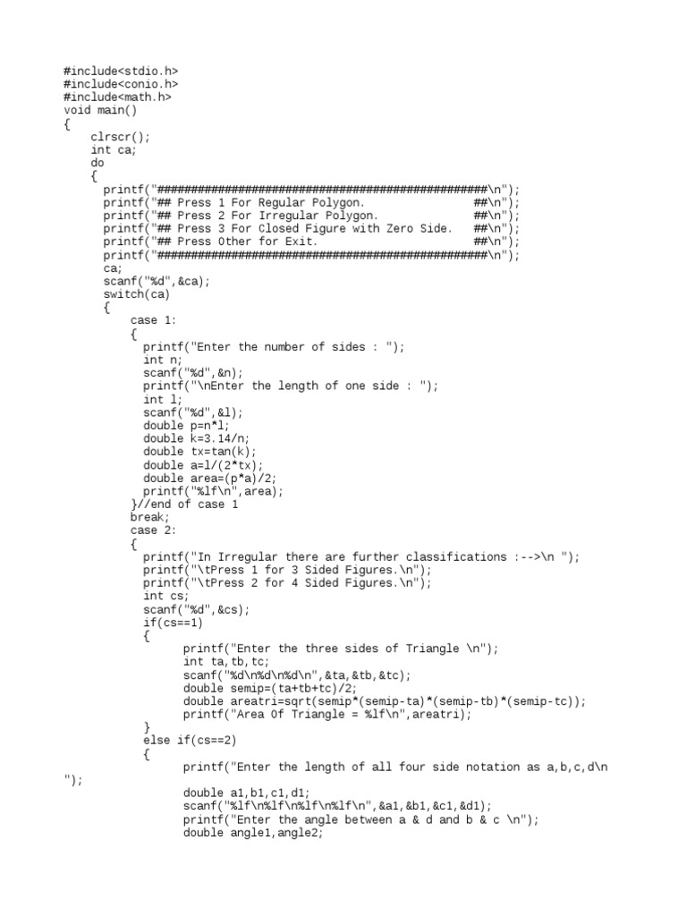 Polygon Area Calculator in C Language | PDF | Computer Programming ...