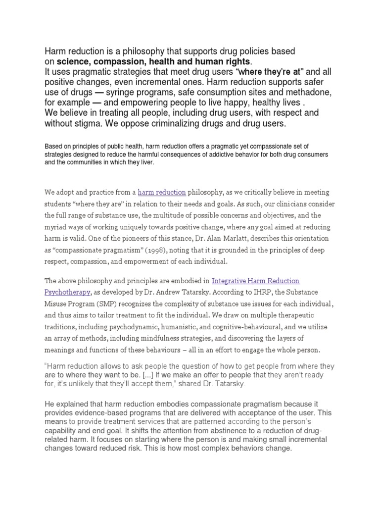 Harm reduction philosophy | PDF | Substance Abuse | Compassion