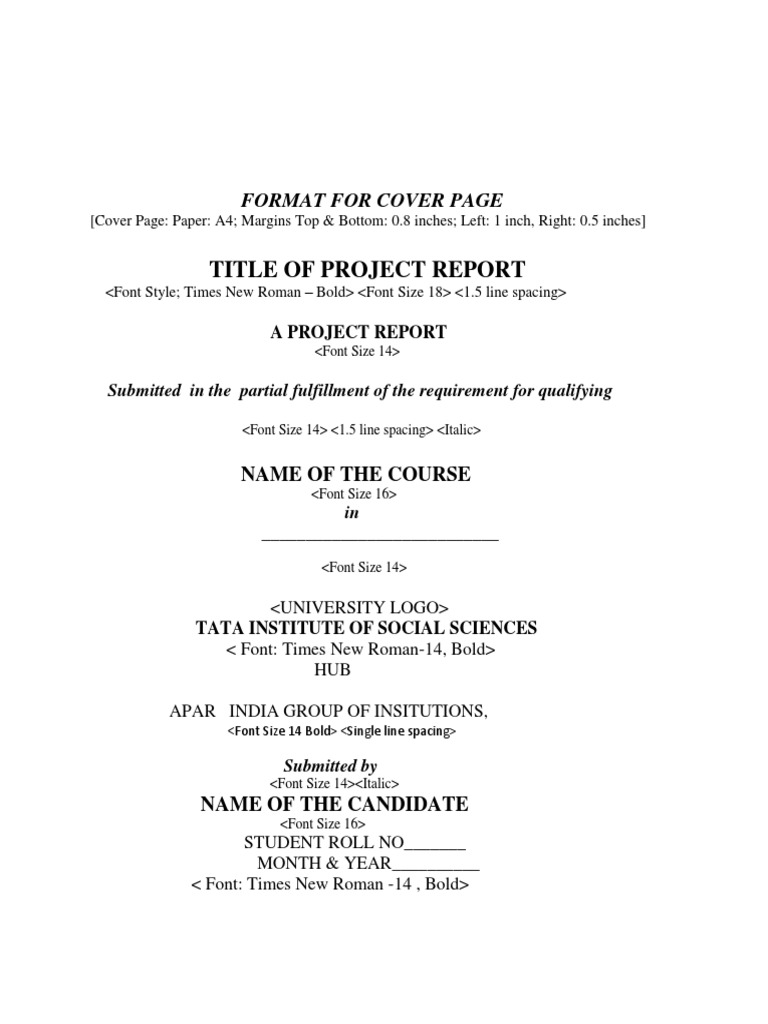 Title of Project Report: Format For Cover Page | PDF | Typography ...