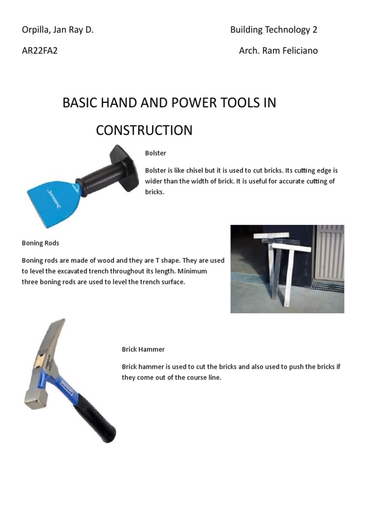 Basic Hand and Power Tools in Construction | PDF | Crane (Machine ...