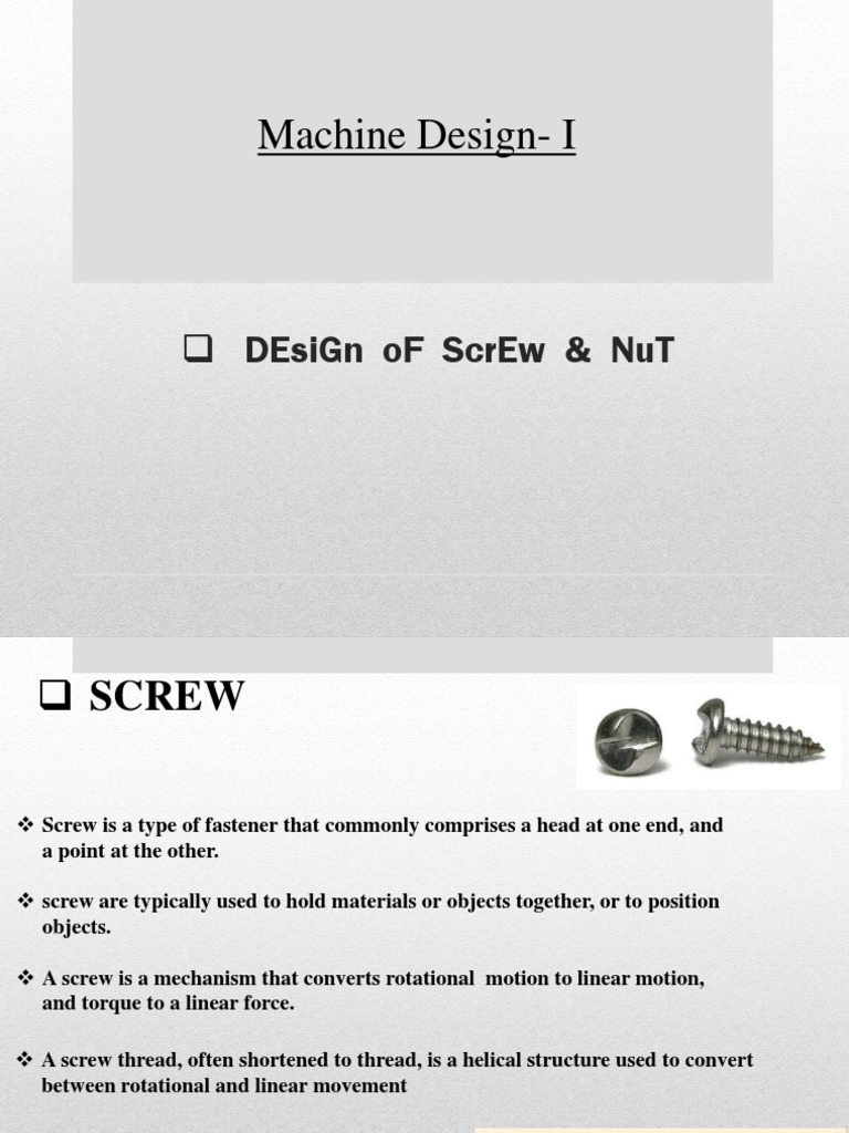 Machine Design-I: Design of Screw & Nut | PDF | Manufactured Goods ...