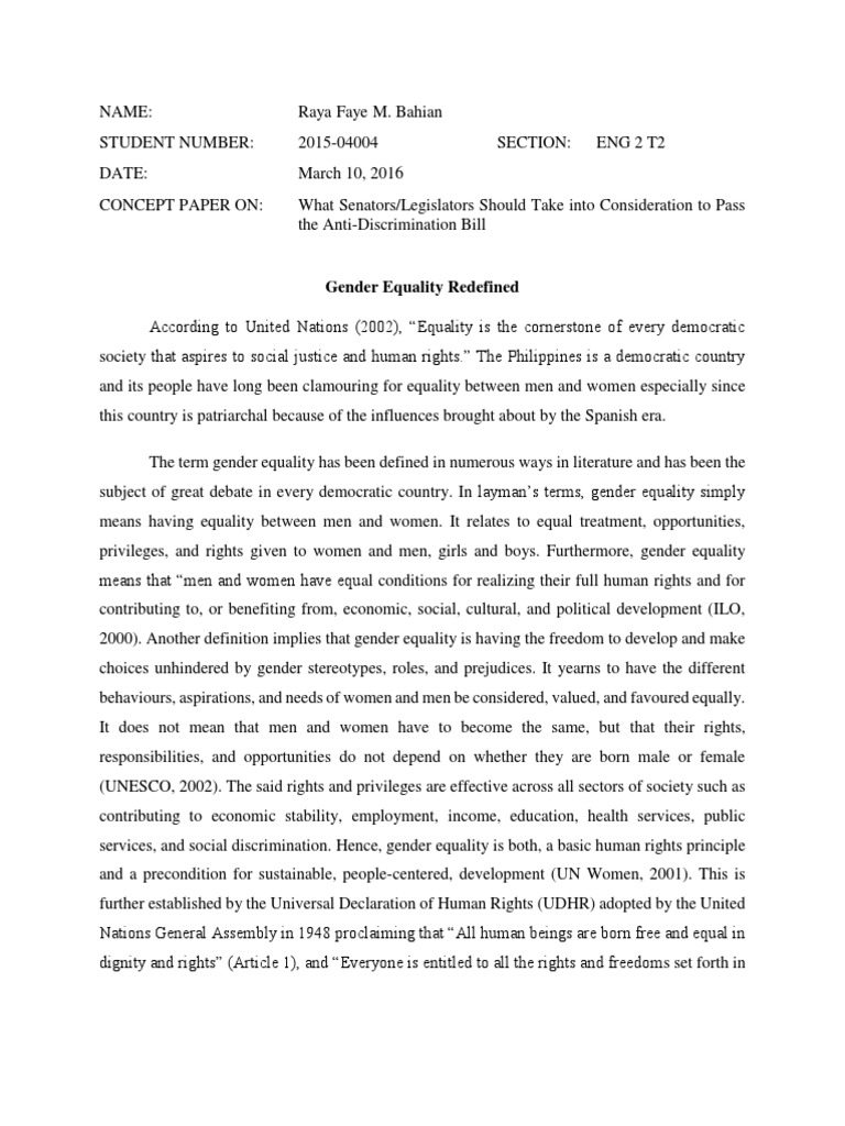 Gender Equality in Anti-Discrimination Bill | PDF | Social Justice | Gender