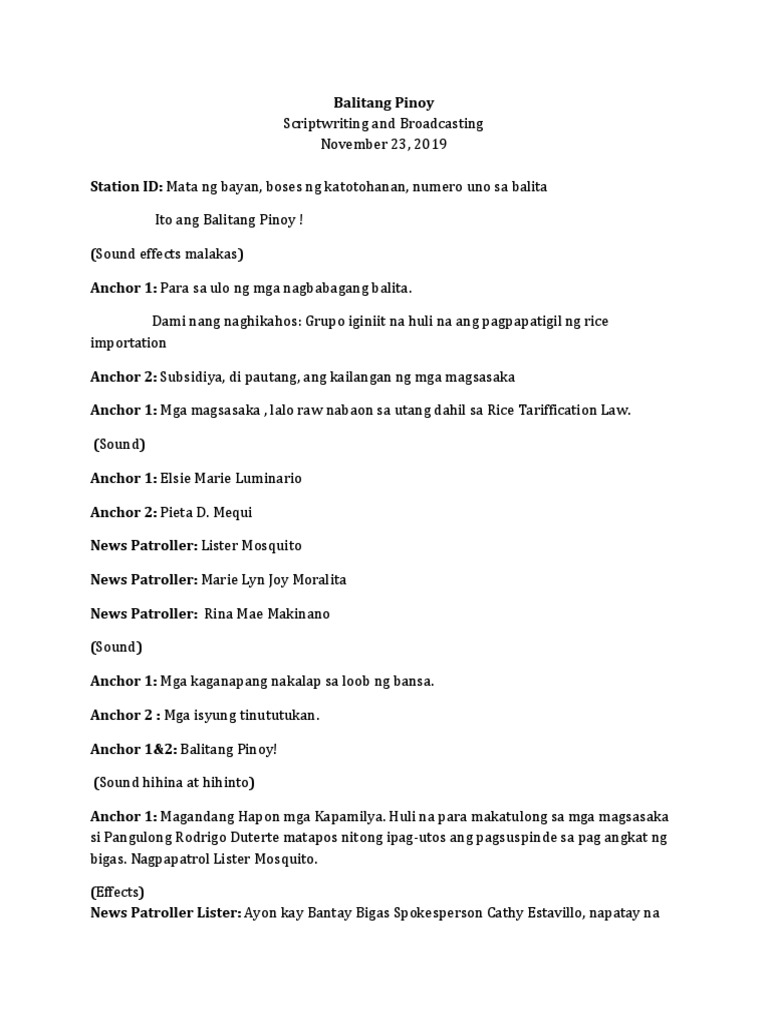 Broadcasting Script Filipino | PDF