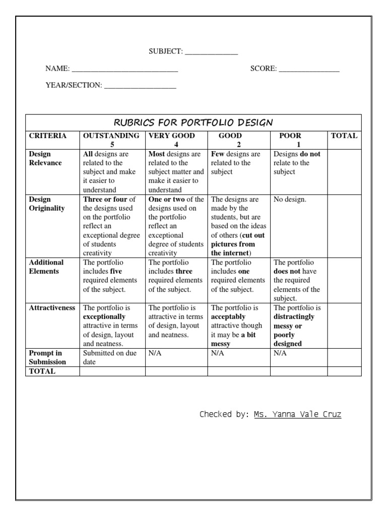 Rubrics For Portfolio | PDF | Academia | Learning