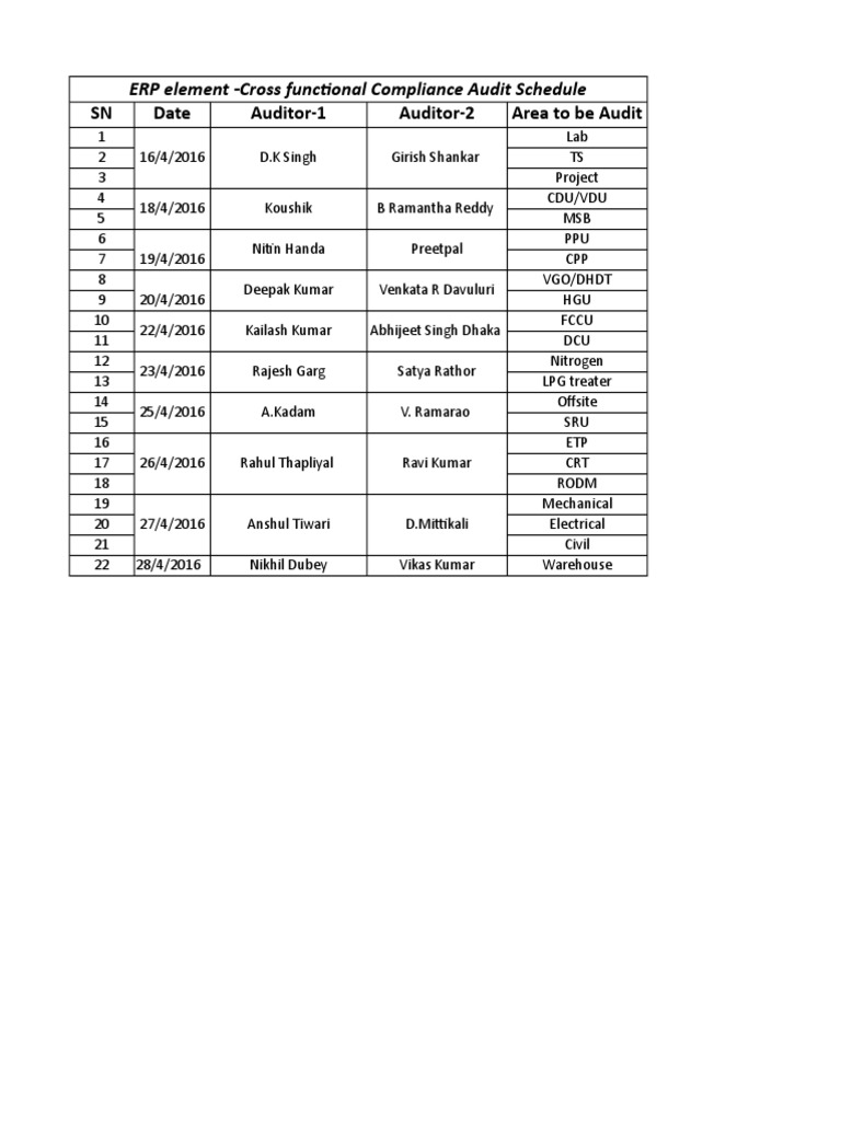 ERP Compliance Audit Schedule | PDF