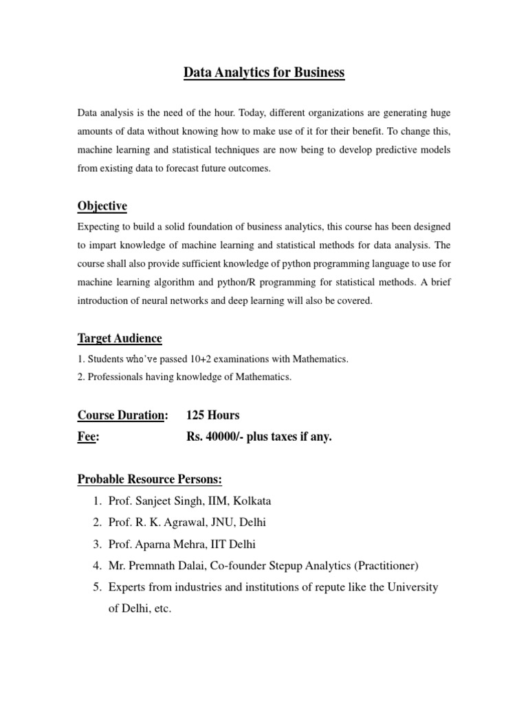 Certificate Course of Data Analytics | PDF | Data Analysis | Machine ...